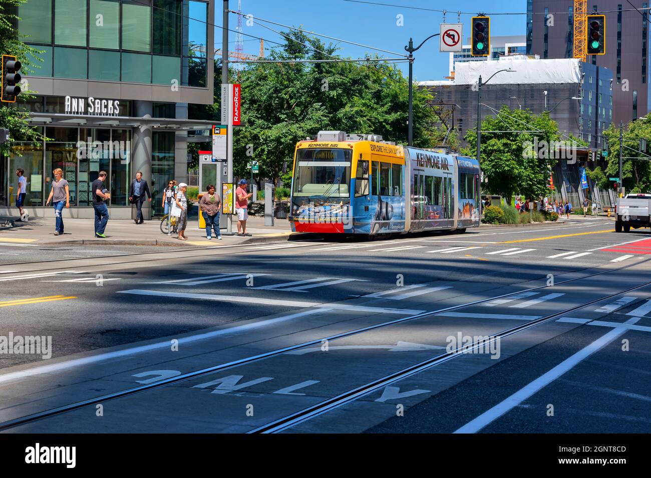 Colorful trams in Seattle city, Washington, USA Stock Photo - Alamy