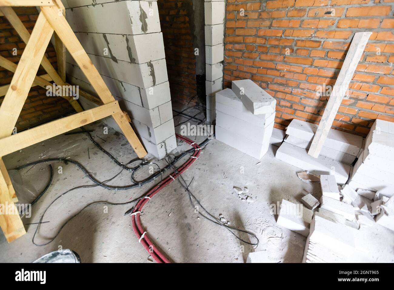 interior construction building site and electrical installation Stock ...