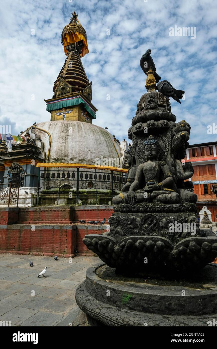 Kathmandu, Nepal - September 2021: Kathesimbhu stupa is located between ...