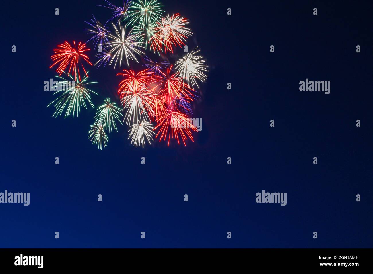 ireworks, colorful shell of shells, blue green red white, black ...