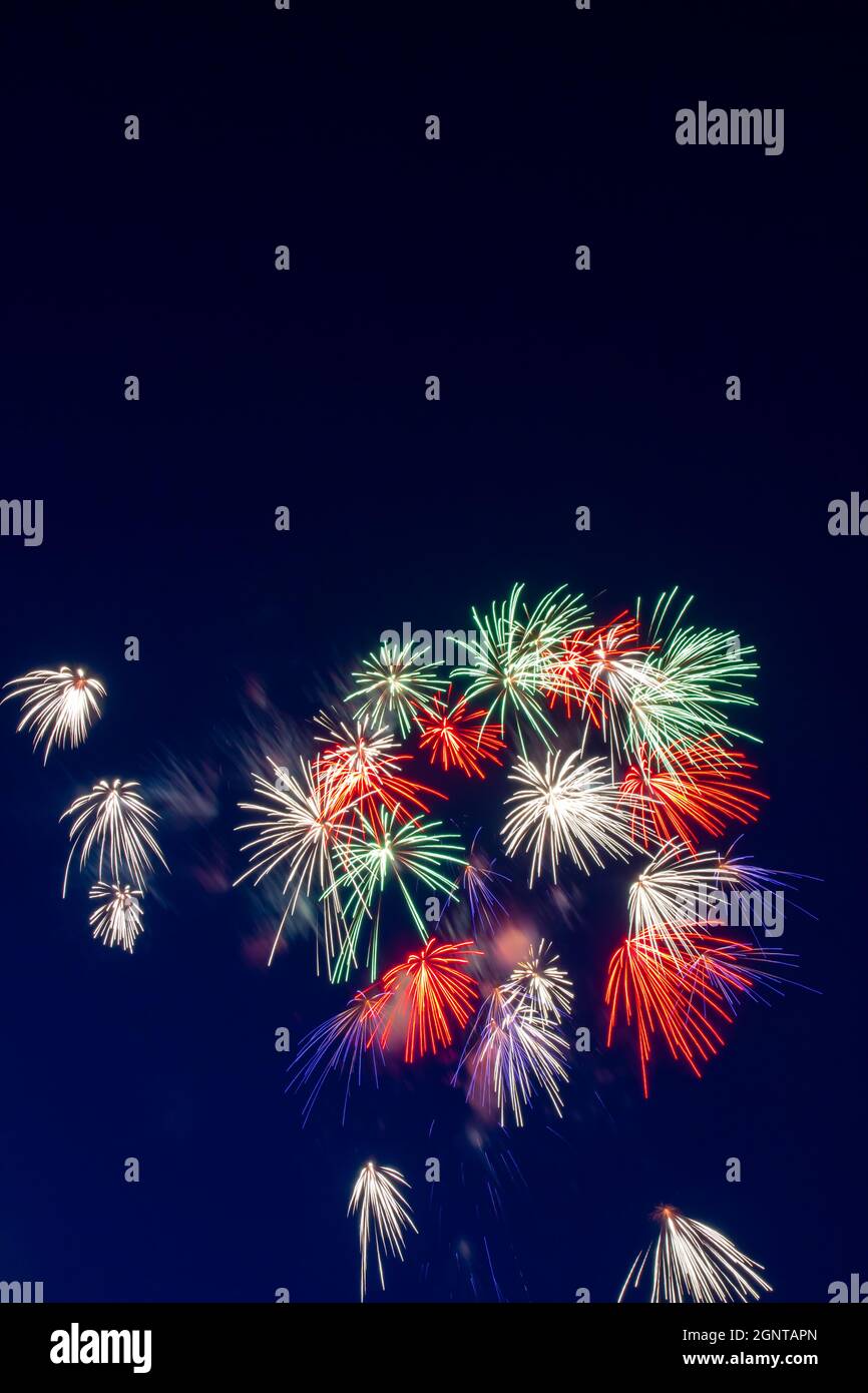 ireworks, colorful shell of shells, blue green red white, black ...