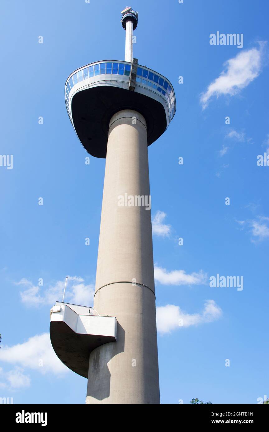 Rotterdam, Netherlands - August 24, 2021: Euromast tower between trees ...