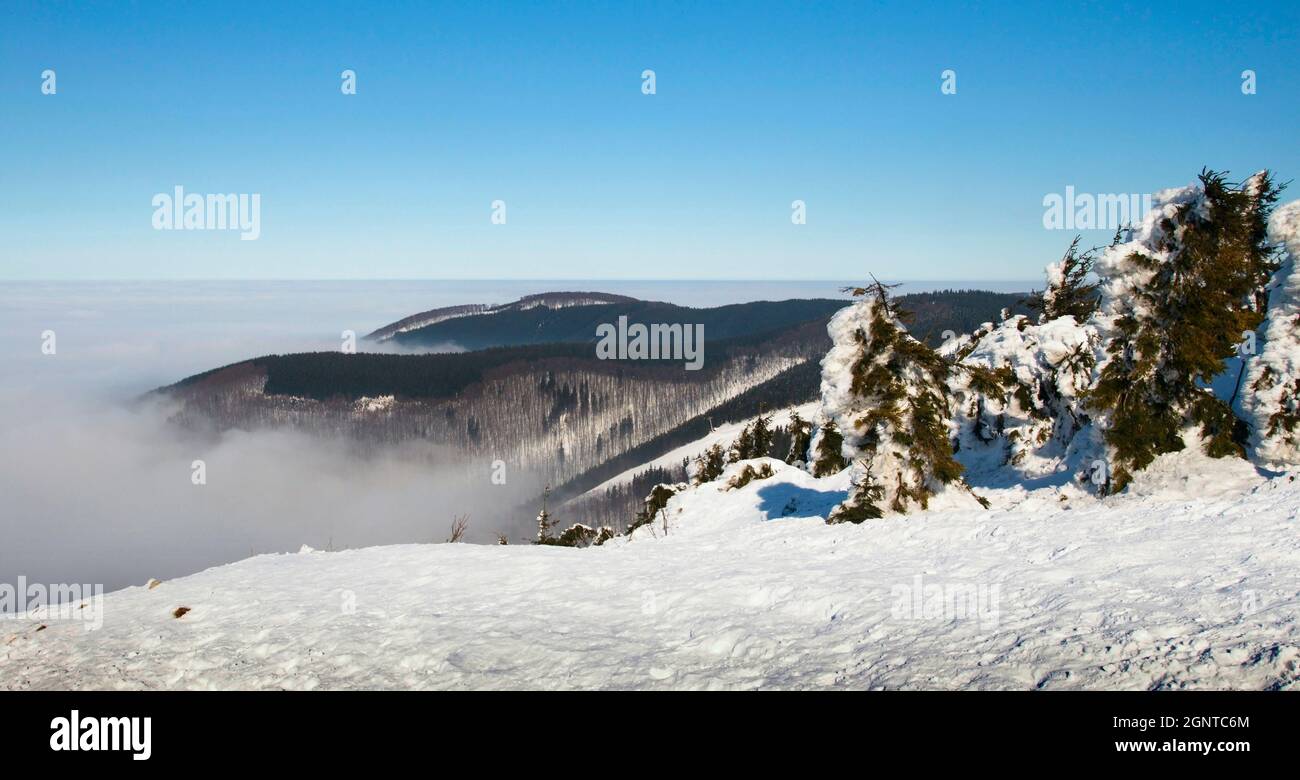 Ski slope in Pustevny in the Beskydy Mountains in Moravia in the Czech ...