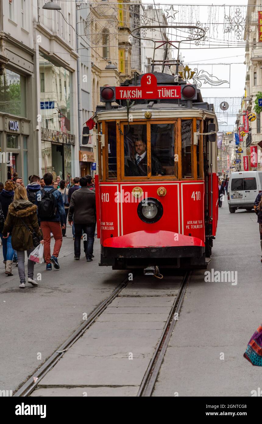 Vintage tram on the Taksim Street in Istanbul, Turkey. Nostalgic tram ...