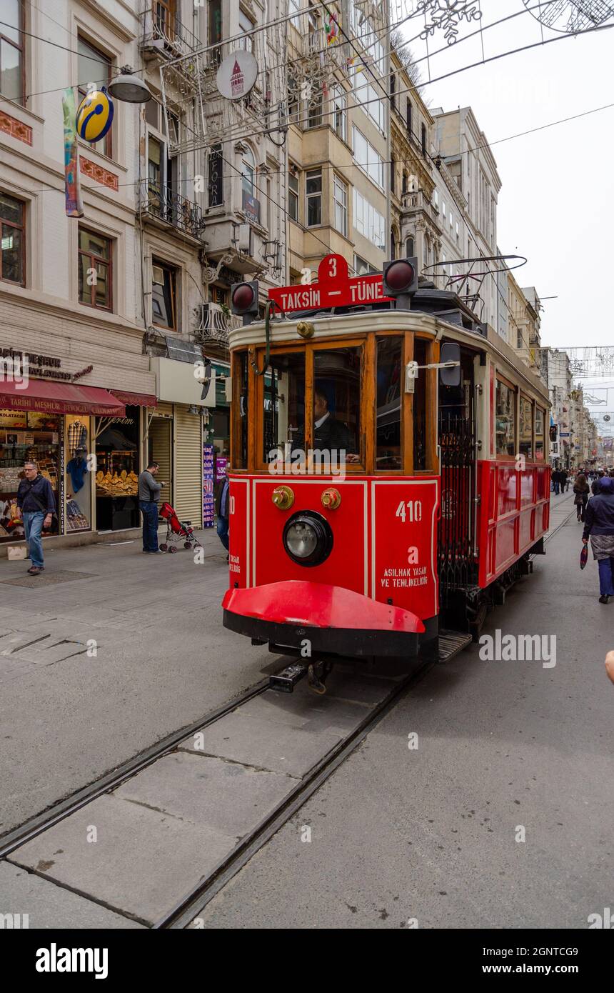 Vintage tram on the Taksim Street in Istanbul, Turkey. Nostalgic tram ...