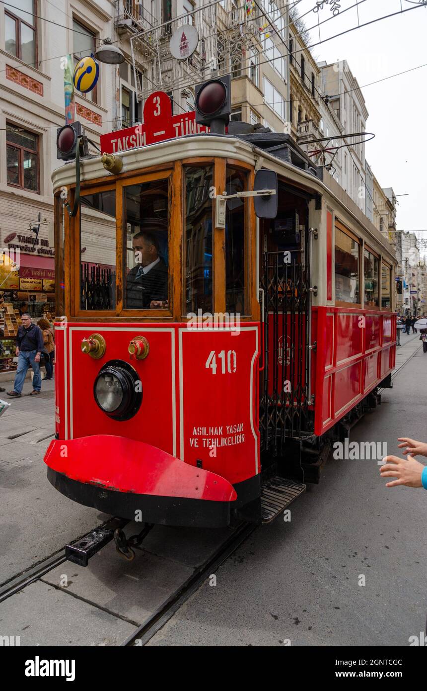 Vintage tram on the Taksim Street in Istanbul, Turkey. Nostalgic tram ...