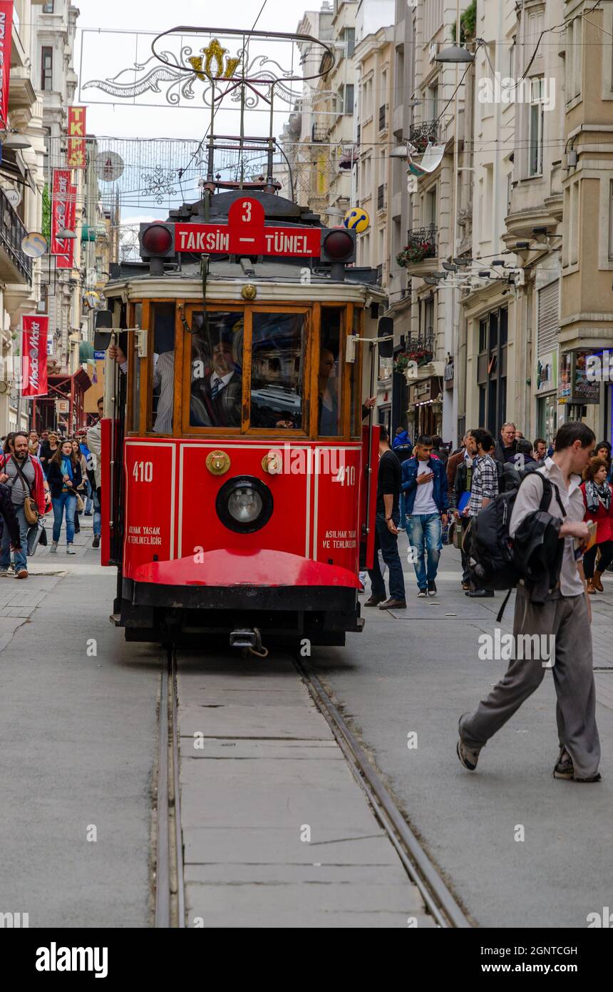 Vintage tram on the Taksim Street in Istanbul, Turkey. Nostalgic tram ...