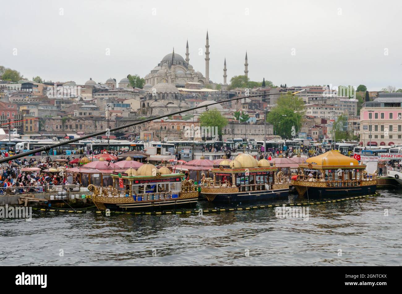Fish and chips, seafood takeaway street food. Floating restaurant boats ...