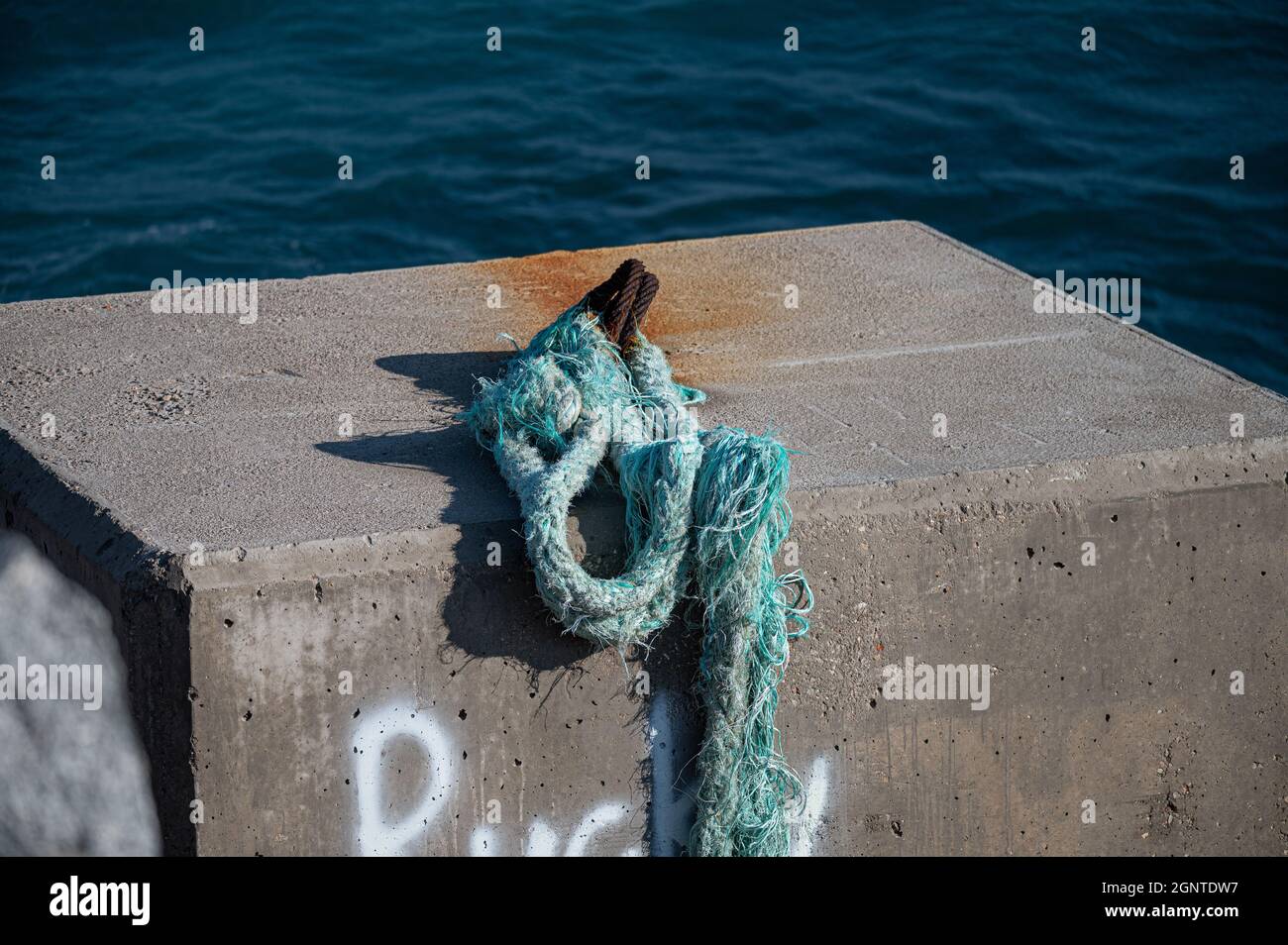 BARCELONA, SPAIN - Jan 18, 2021: A piece of rope tied on the hook of ...