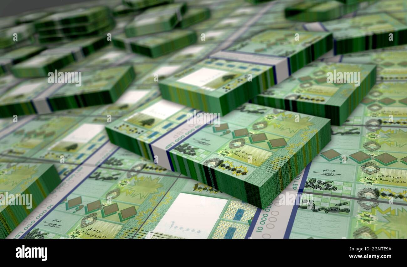Lebanon pound money pack 3d illustration. LBP banknote bundle stacks ...