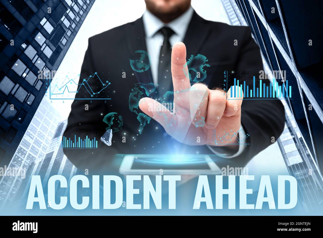 Text caption presenting Accident Ahead. Word Written on Unfortunate ...
