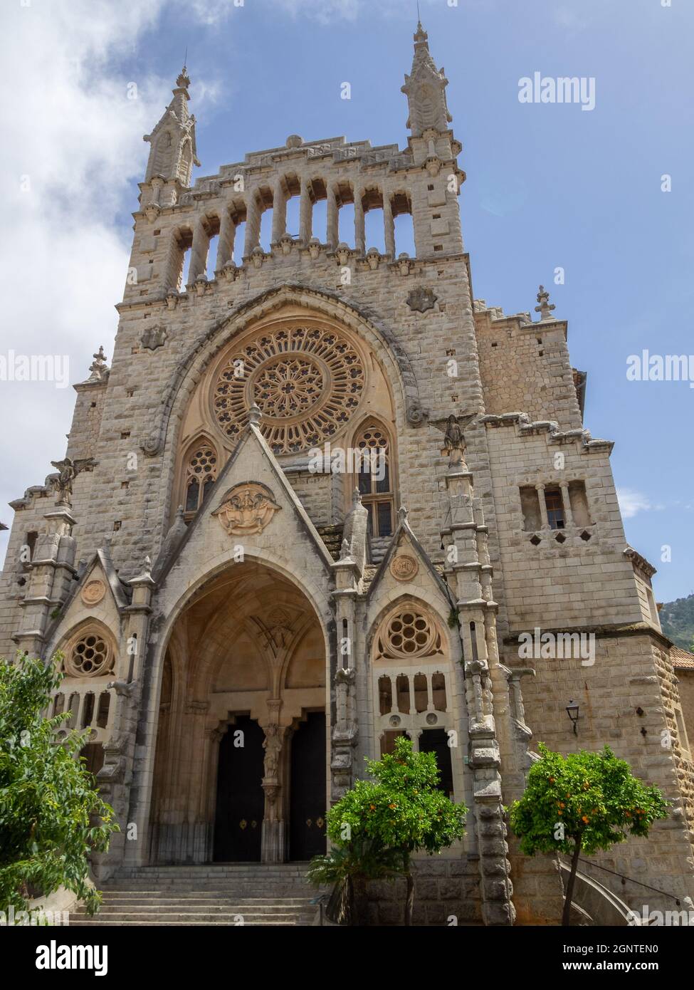 Saint Bartholomew Church modernist facade, Soller Stock Photo - Alamy