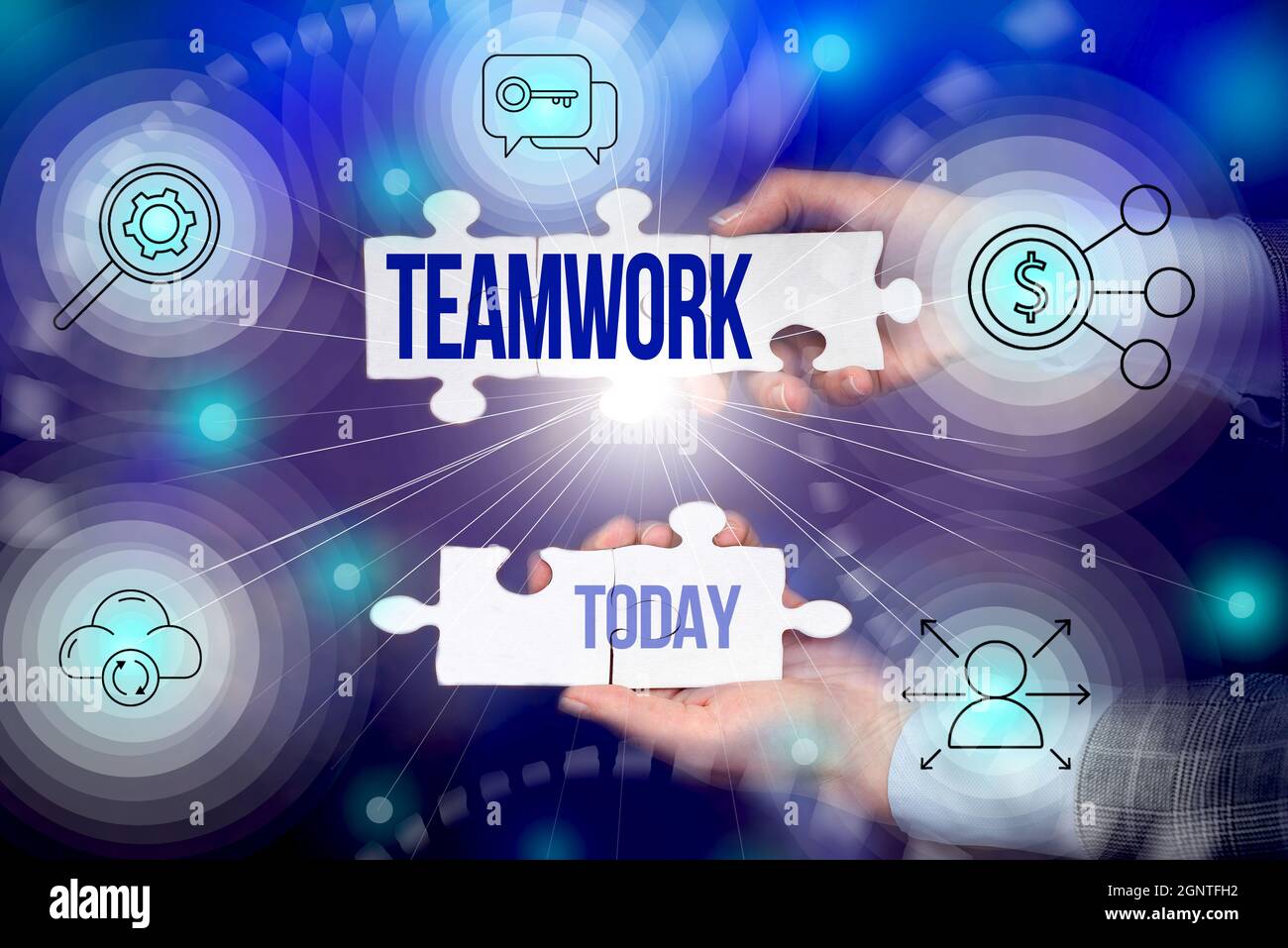 Conceptual caption Teamwork. Business overview combined action of group ...