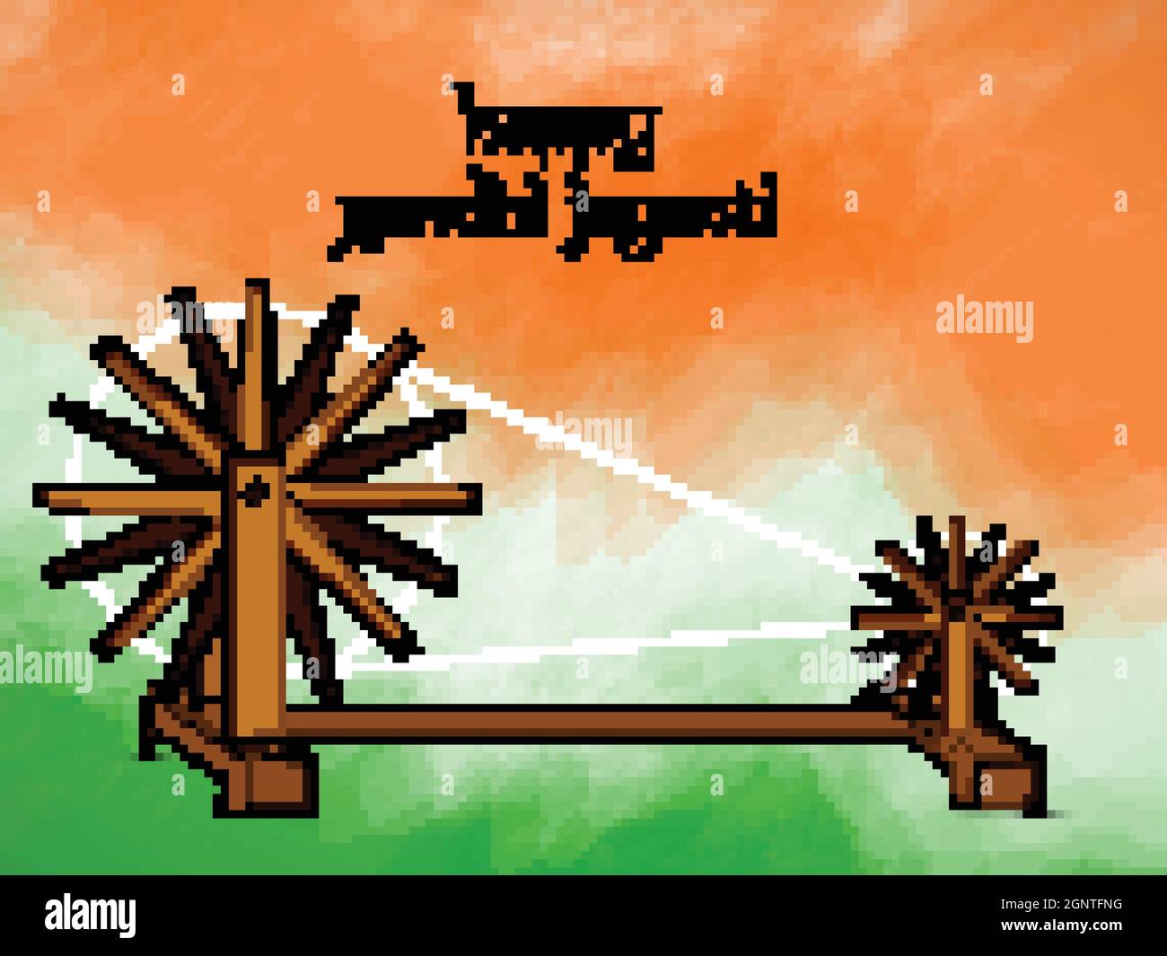 Gandhi with charkha wheel Stock Vector Images - Alamy
