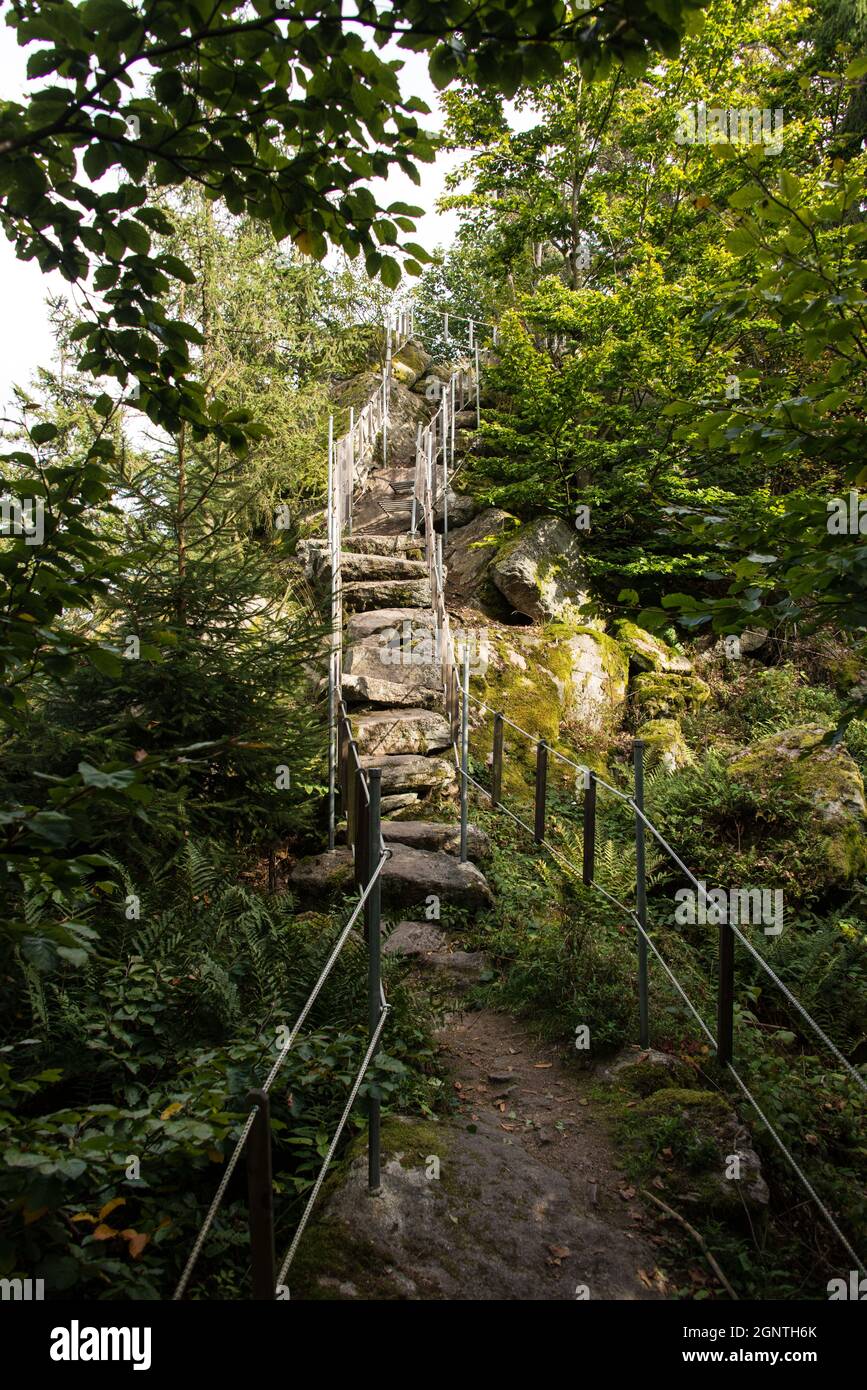 The steep fixed rope route over the Rocky Wall near Rötz Stock Photo ...