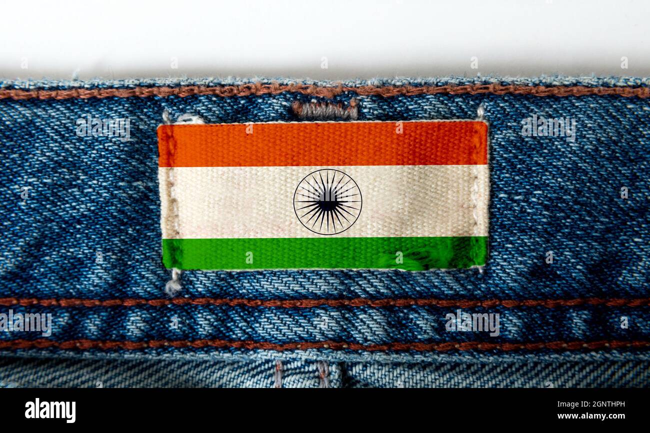 Flag on the label of the jeans Stock Photo - Alamy