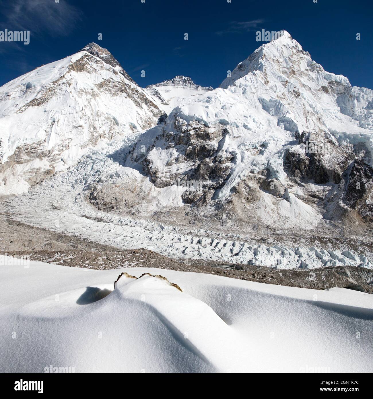 View of Mount Everest, Lhotse and Nuptse from Pumo Ri base camp - way ...