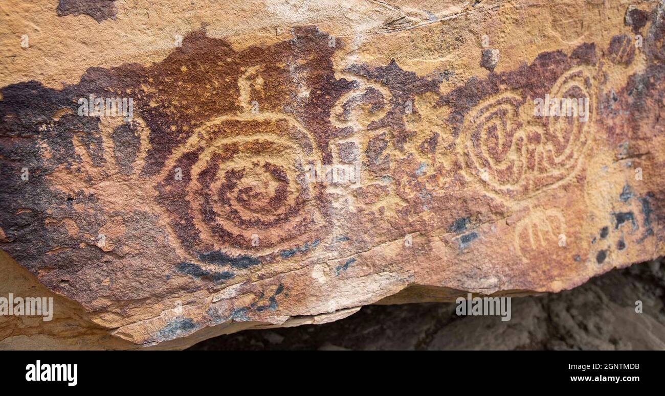 Petroglyphs on the rock in the valley of the Ute Mountain Tribal Park ...