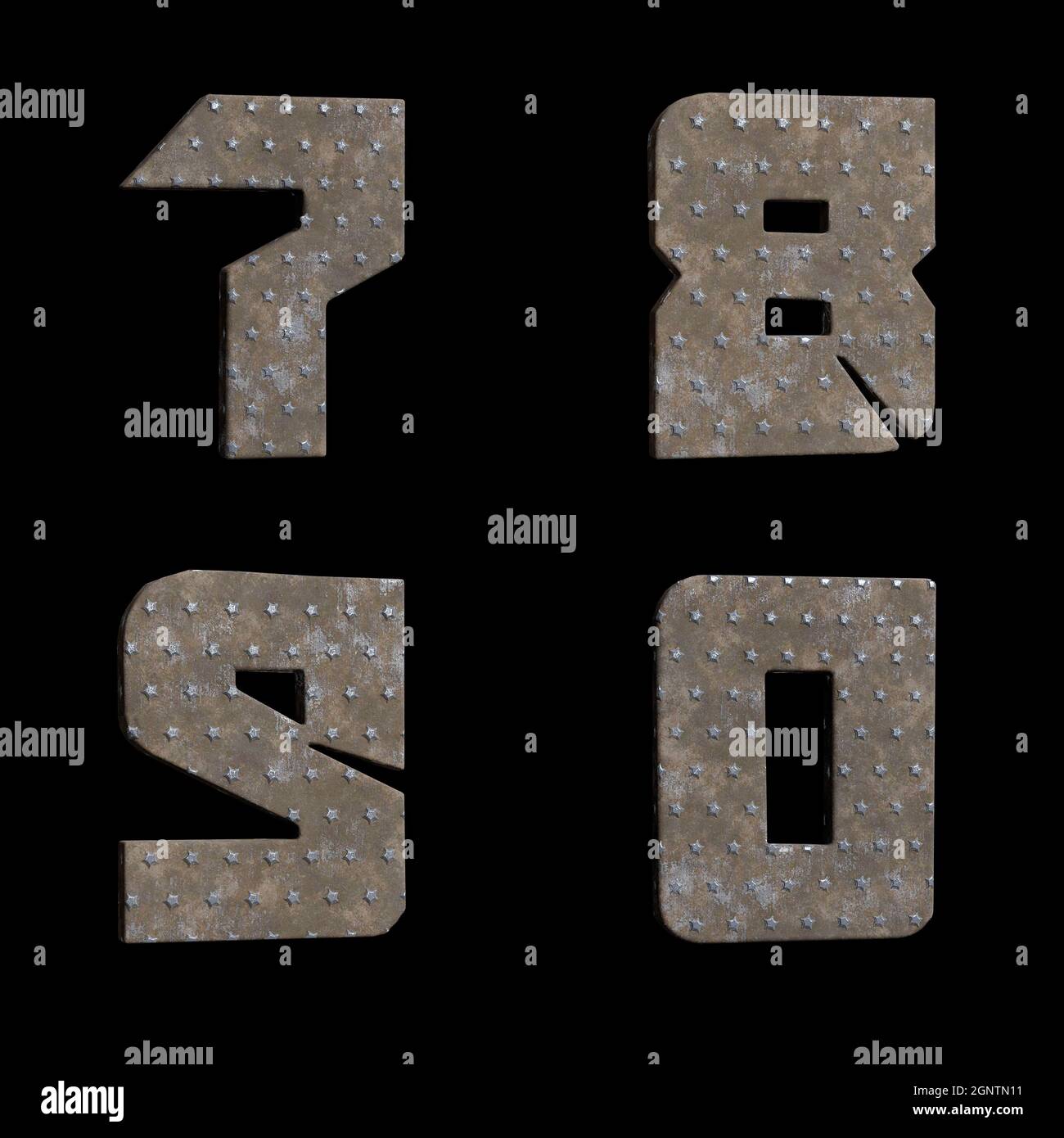3D rendering of star metal plate alphabet - digits 7-0 Stock Photo - Alamy