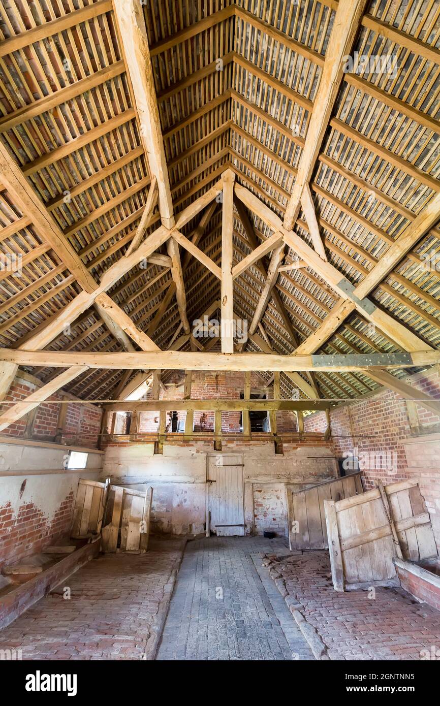 Roof and rafters of barn at Boscobel House, Shropshire, England, UK ...