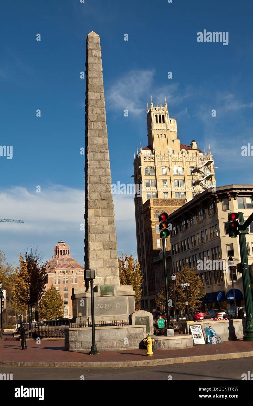 Pack Square with the Vance Monument and Neo-Gothic Jackson Building in ...