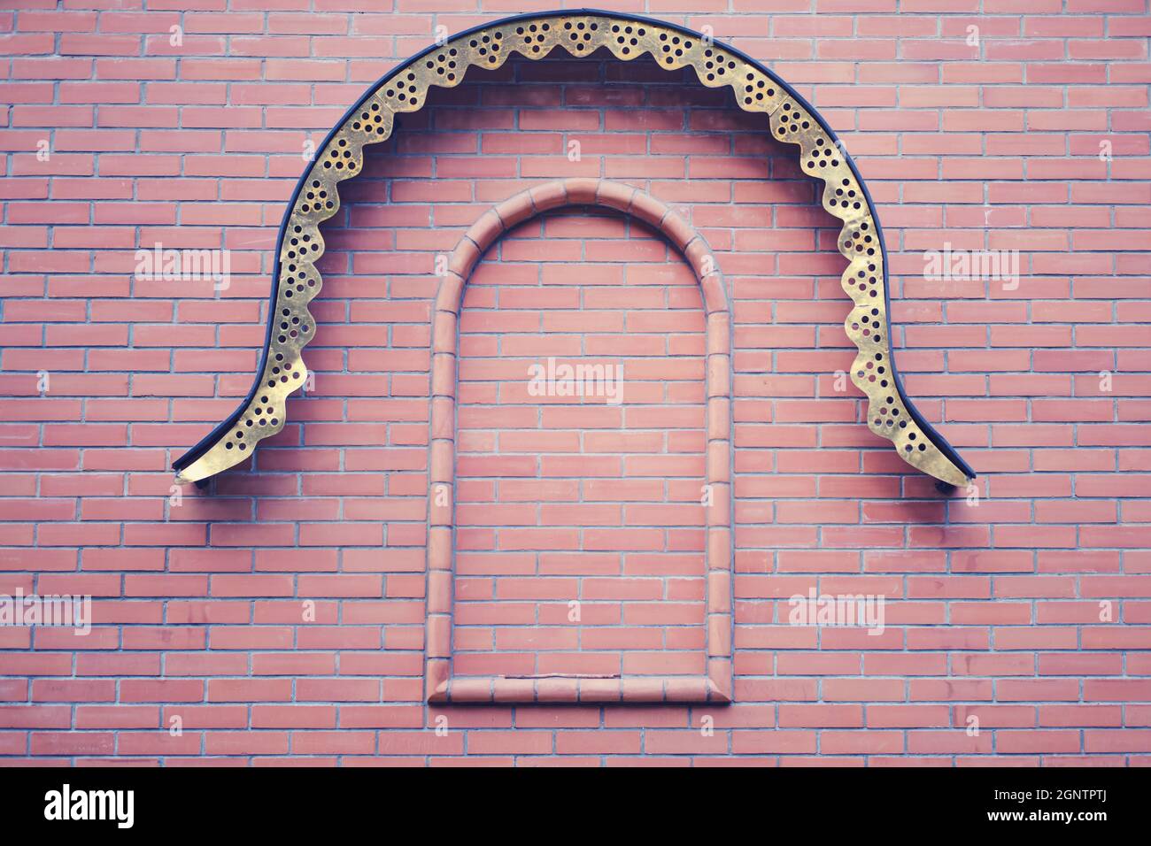 Fake blind window of a vintage church in the Old Russian style with ...