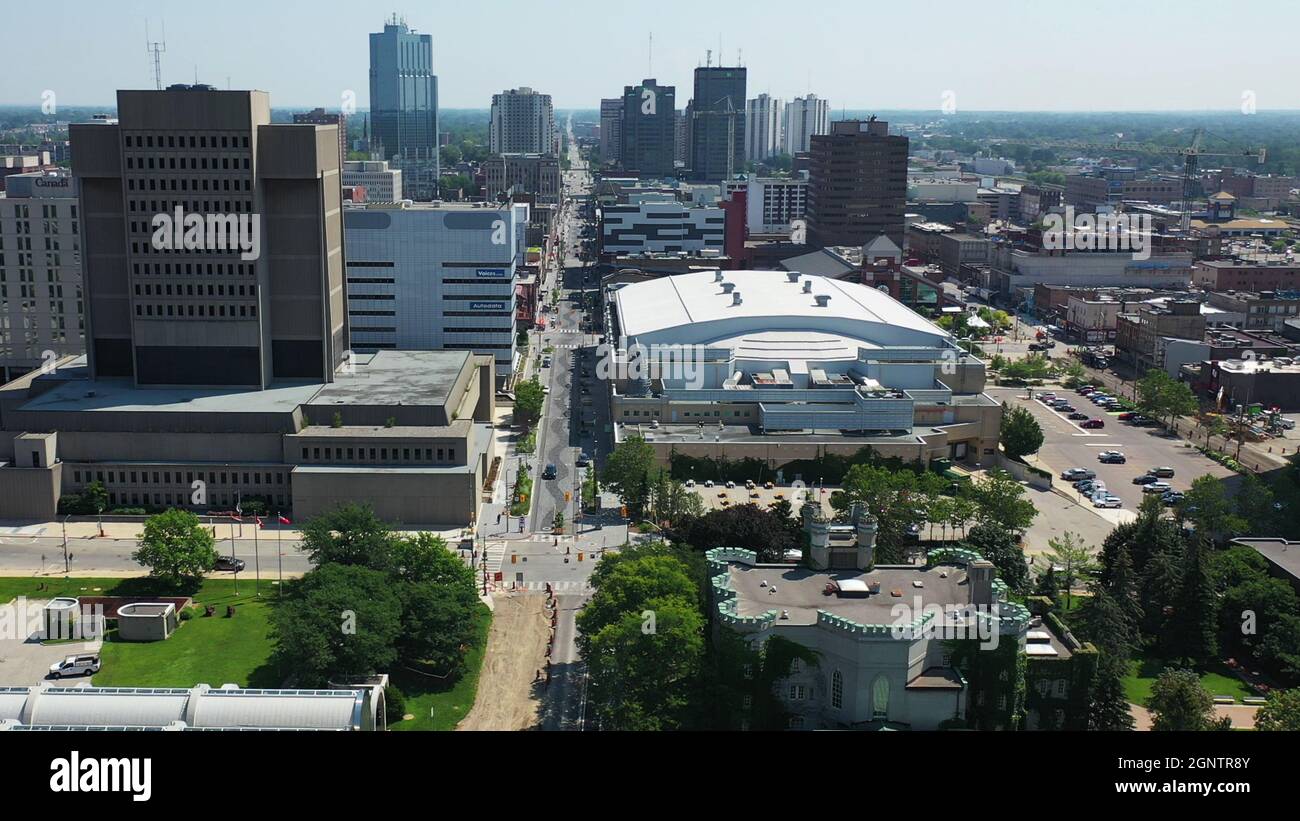 An aerial of the Budweiser Gardens arena in London, Ontario, Canada ...