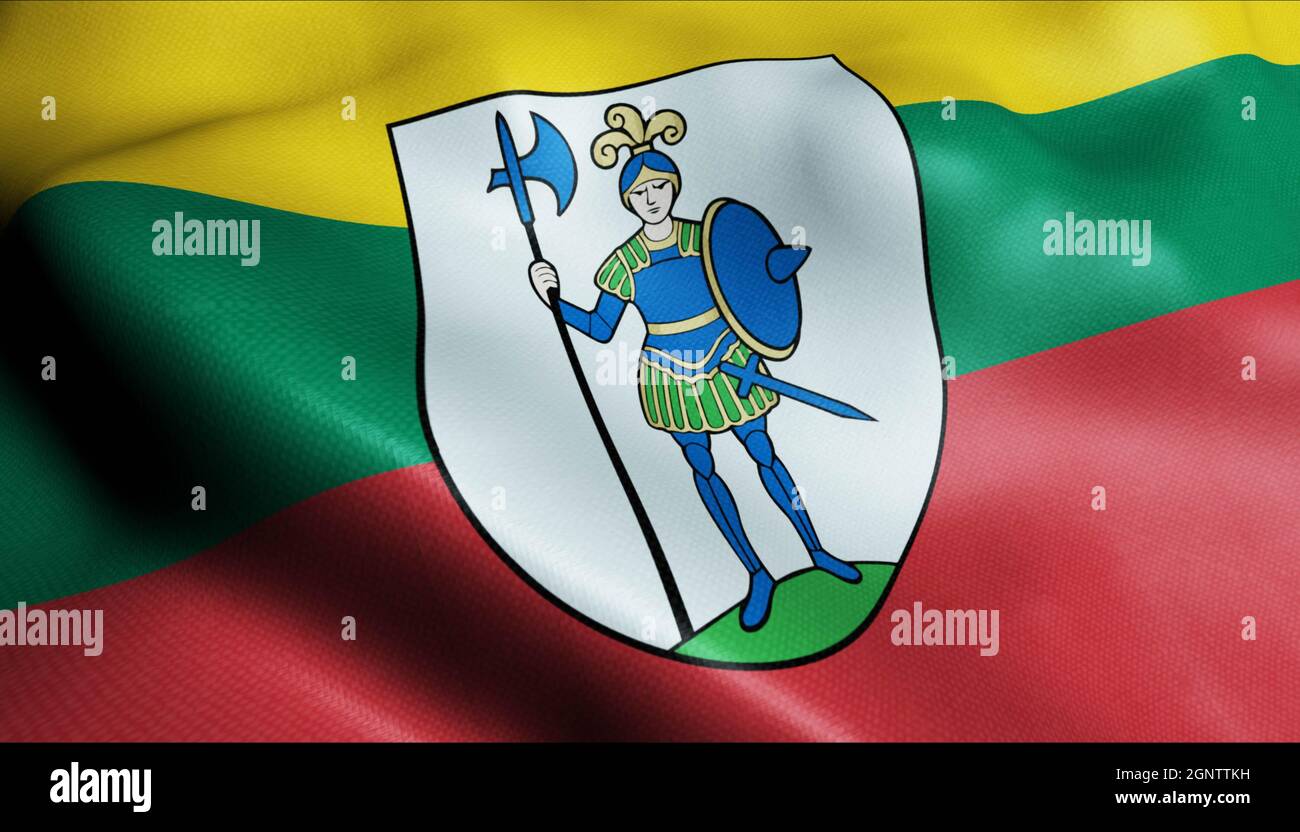 3D Illustration of a waving Lithuanian city flag of Daugai Stock Photo ...