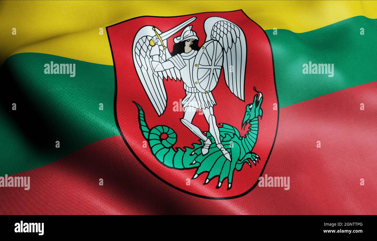 3D Illustration of a waving Lithuanian city flag of Joniskis Stock ...