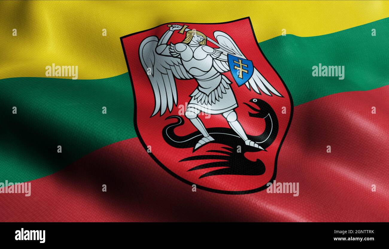 3D Illustration of a waving Lithuanian city flag of Nemencine Stock ...