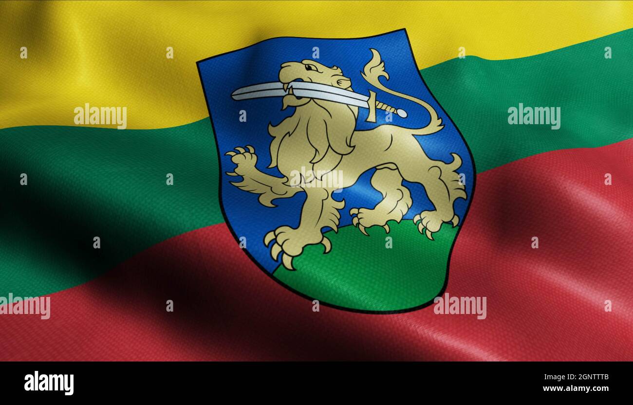 3D Illustration of a waving Lithuanian city flag of Rietavas Stock ...