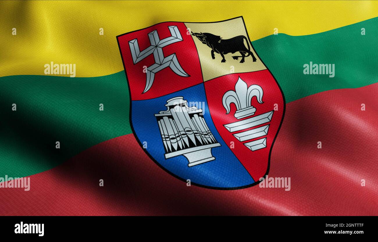 3D Illustration of a waving Lithuanian city flag of Rokiskis Stock ...