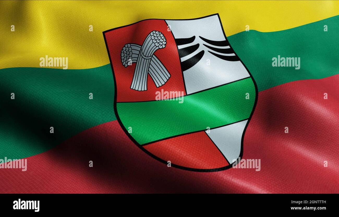 3D Illustration of a waving Lithuanian city flag of Sakiai Stock Photo ...