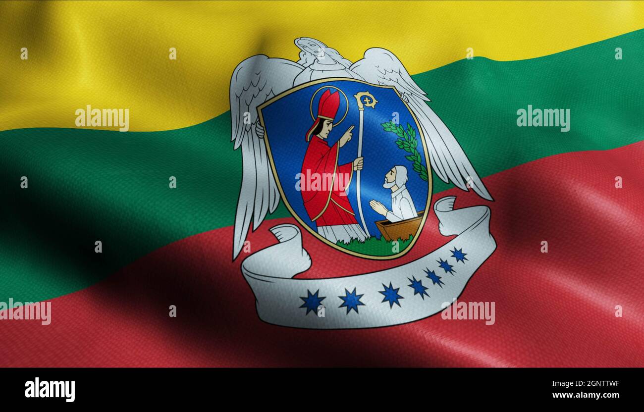 3D Illustration of a waving Lithuanian city flag of Telsiai Stock Photo ...