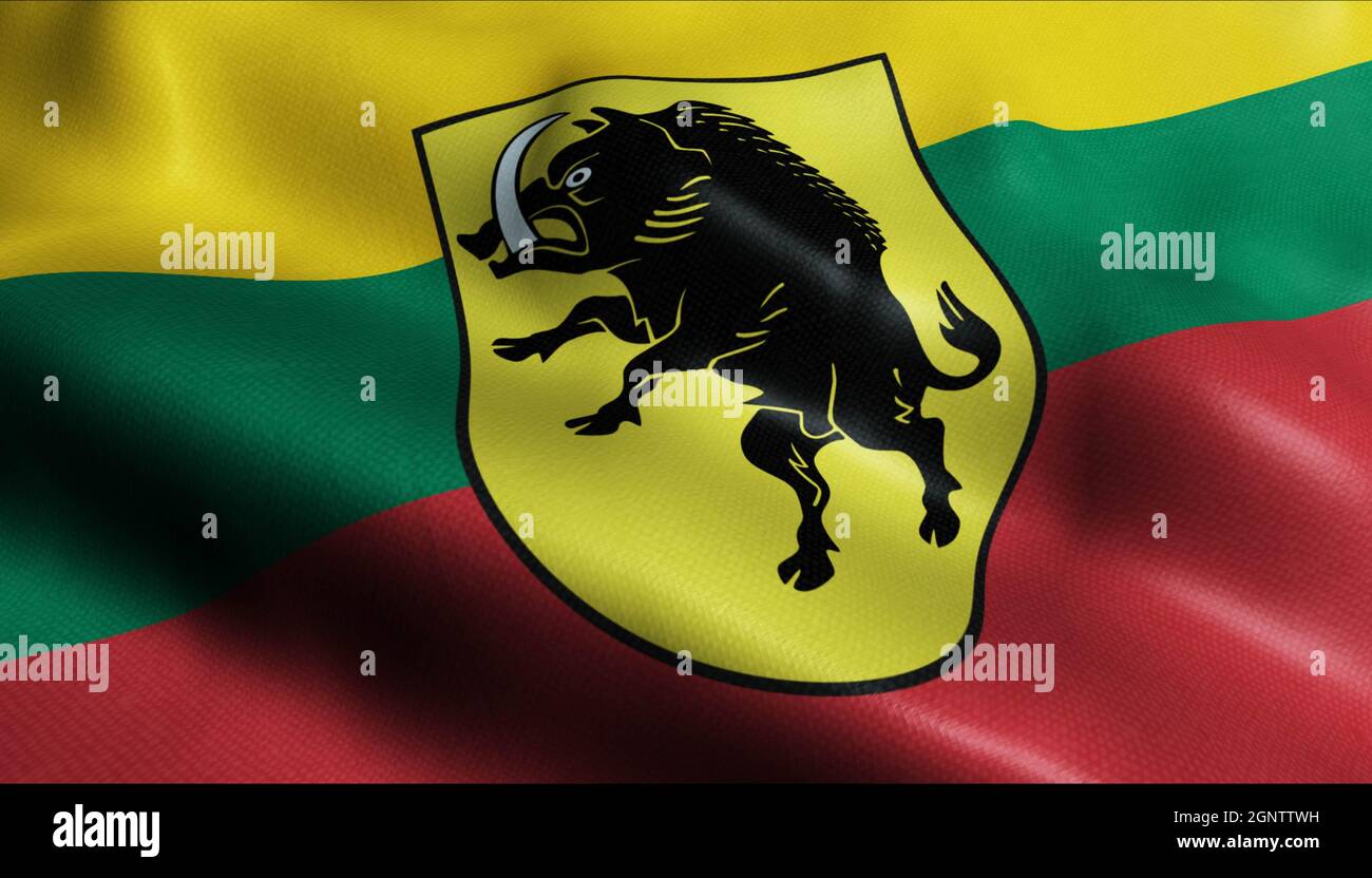 3D Illustration of a waving Lithuanian city flag of Troskunai Stock ...