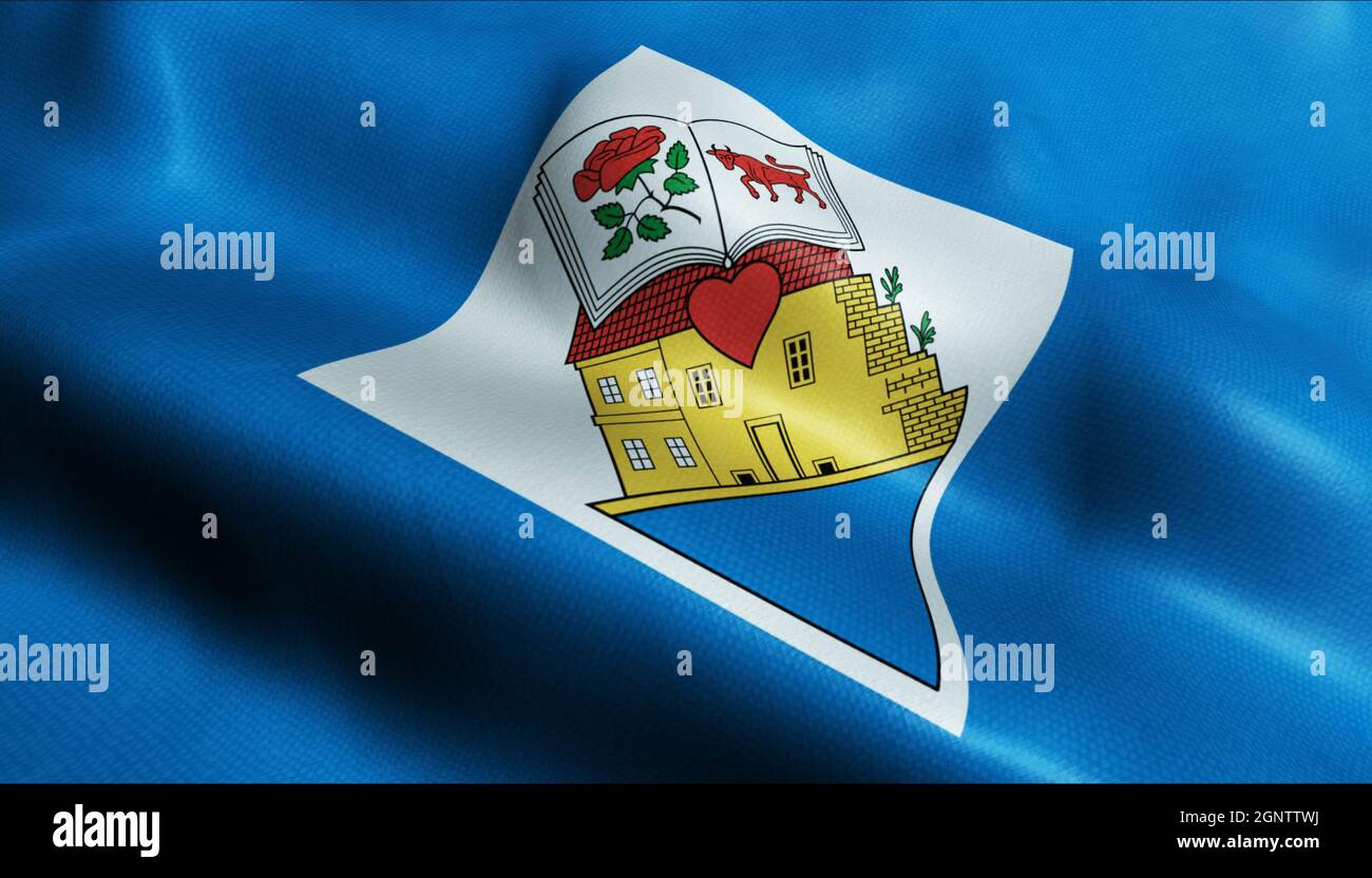 3D Illustration of a waving Lithuanian city flag of Ukmerge Stock Photo ...