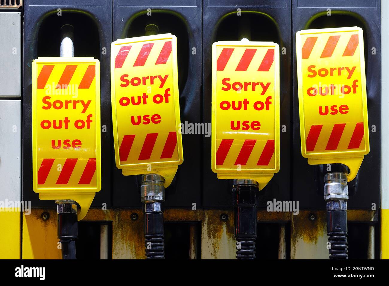 Empty fuel pumps at a Shell service station in Woodlesford,Leeds due to ...