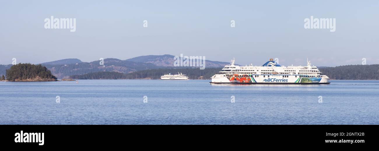 BC Ferries passing by Gulf Islands during a sunny summer day Stock ...