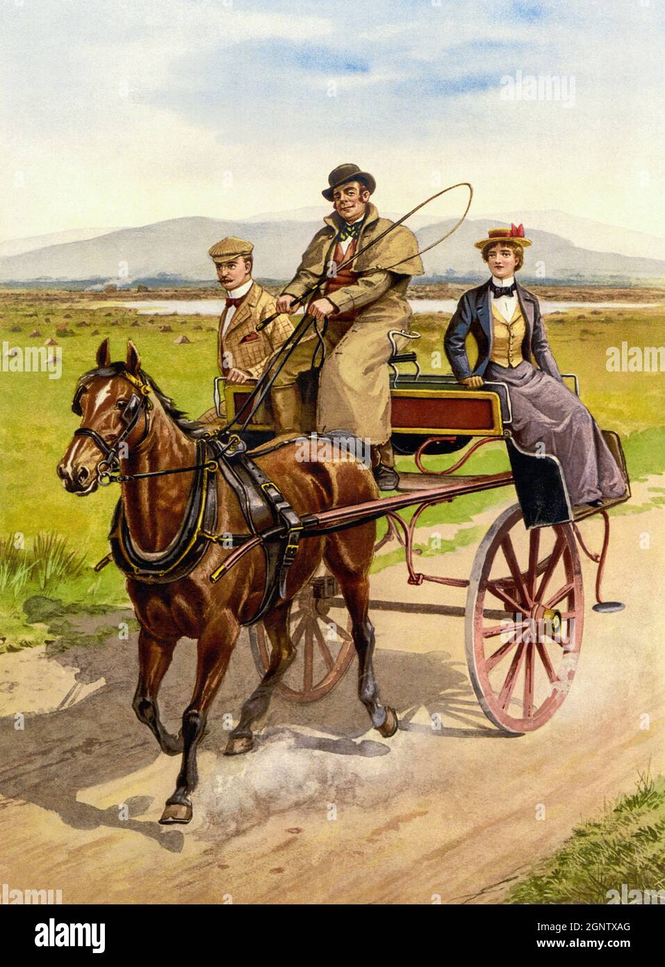 A 19th century, quintessential Photochrom of an Irish pony and trap ...