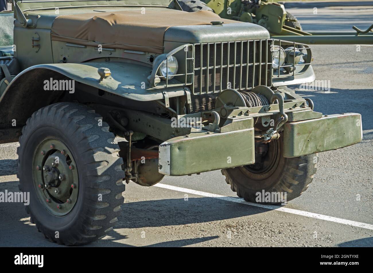 Vintage military truck with an emergency winch from the Second World ...