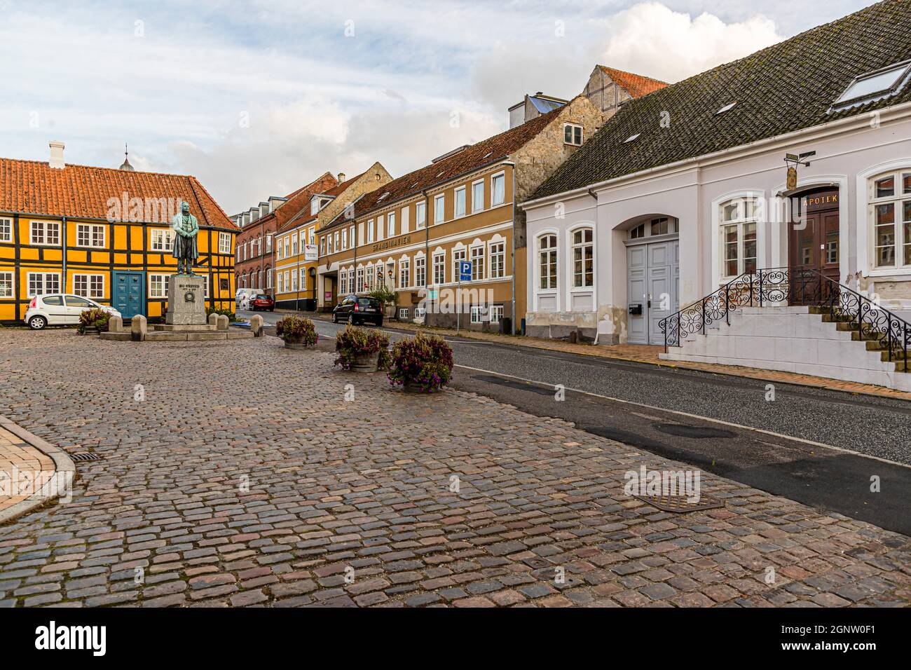 Goose market in Rudkøbing. The statue commemorates the physicist Hans ...