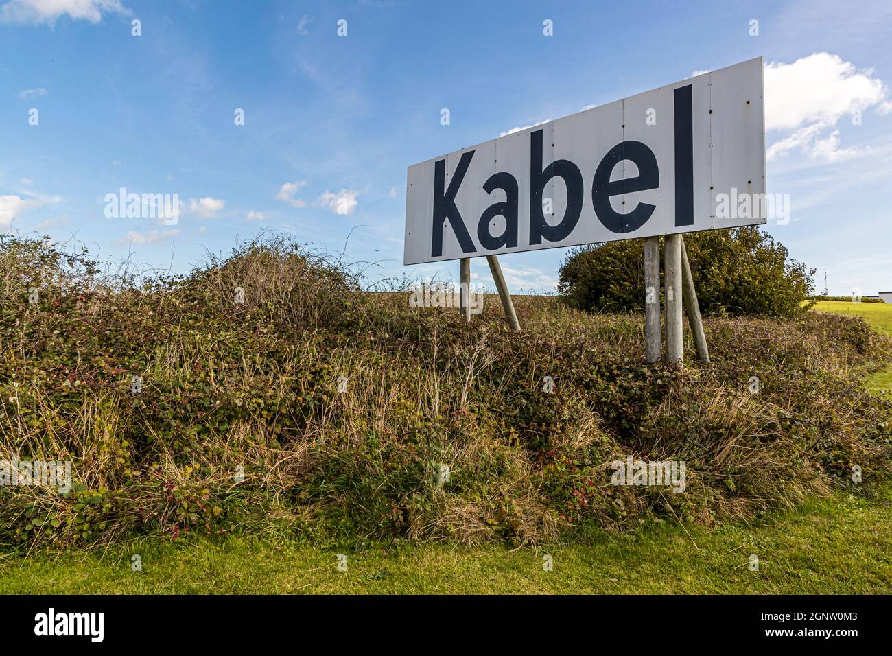 Huge sign on the coast of Langeland marks a submarine cable. Langeland ...