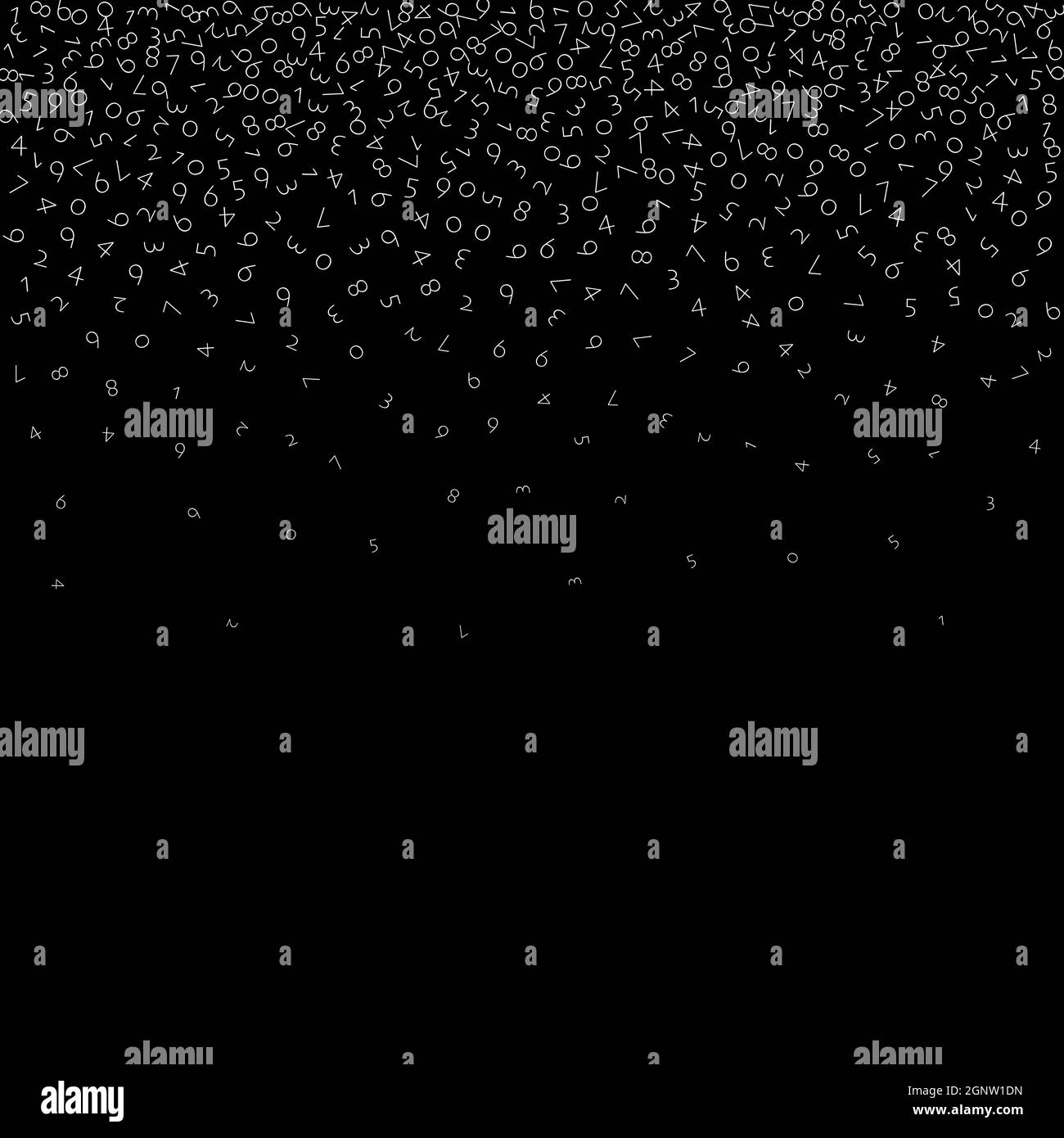 Falling numbers, big data concept. Binary white disorderly flying ...