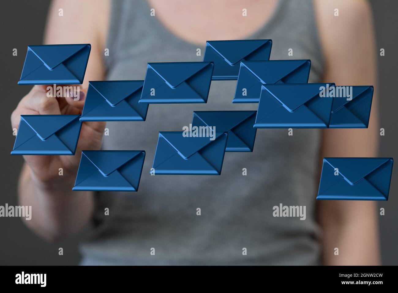 3d rendering of Email Technology Concept with icons symbol touched by a ...