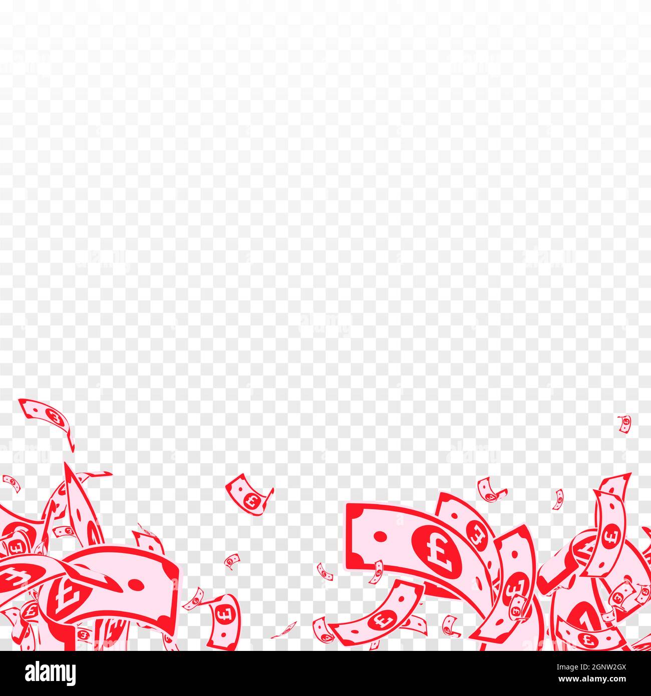 British pound notes falling. Messy GBP bills on transparent background ...