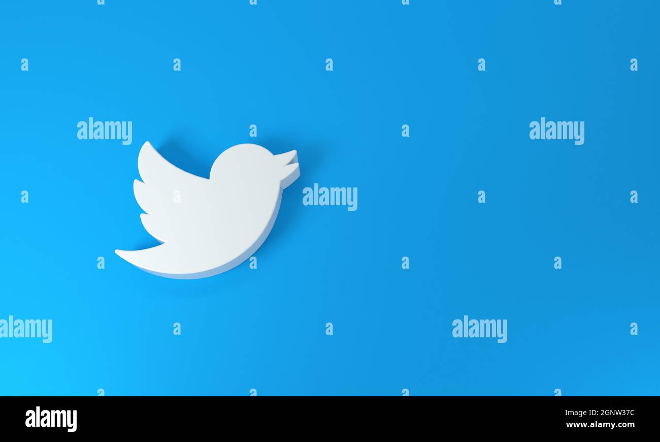 Twitter logo on blue background - top view. 3D rendering Stock Photo ...