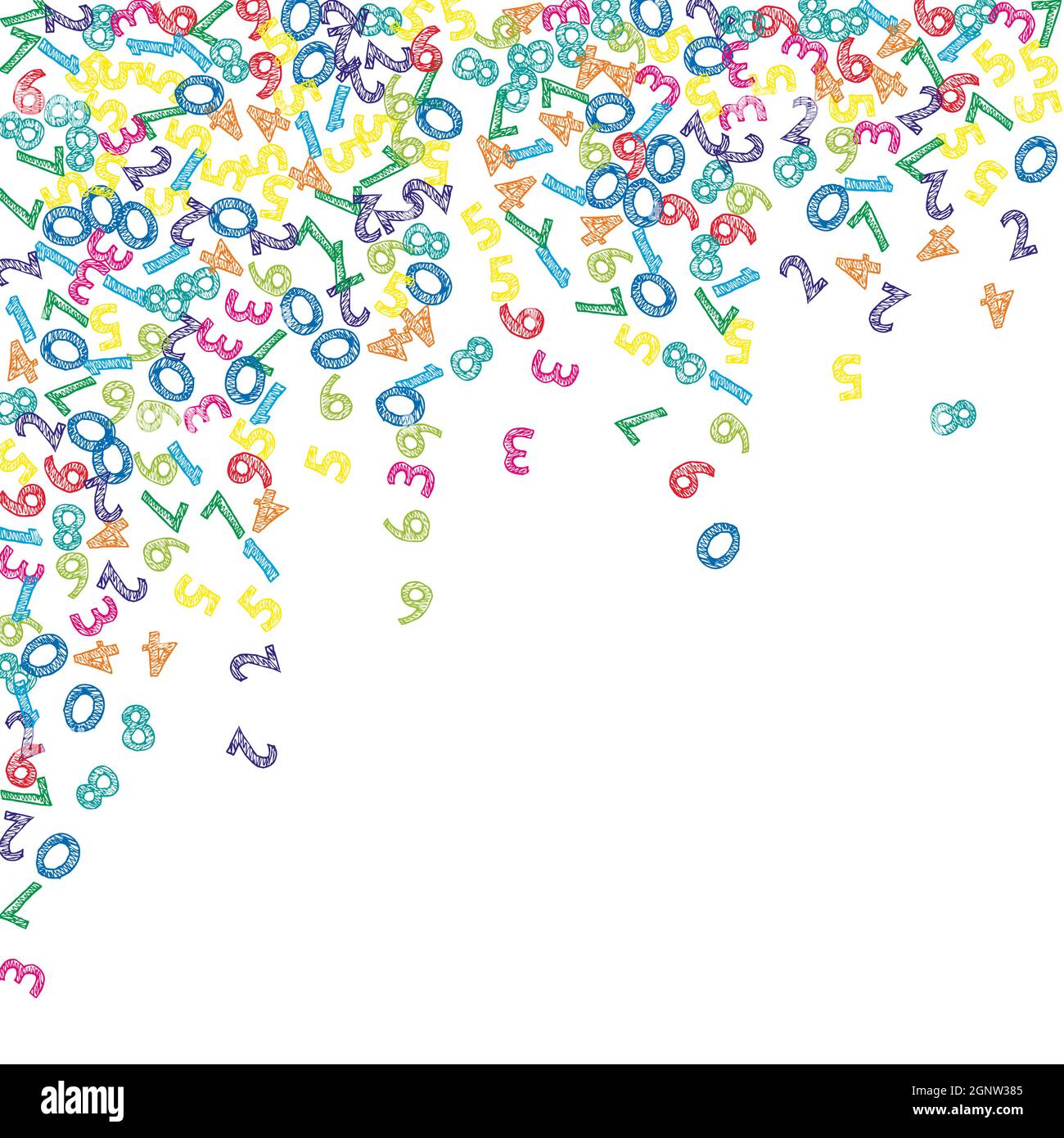 Falling colorful sketch numbers. Math study concept with flying digits ...