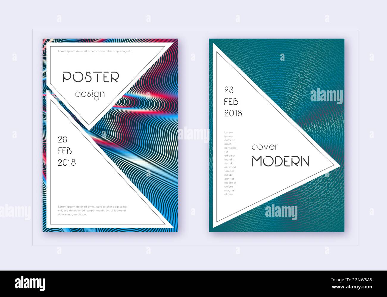 Stylish cover design template set. Red white blue abstract lines on ...