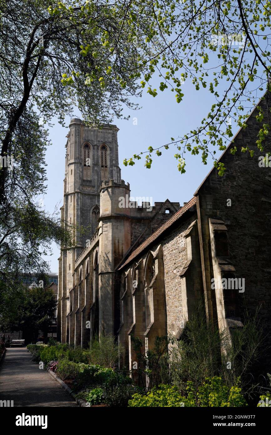 Temple Gardens in Bristol England UK, and the WWII bombed out shell of ...