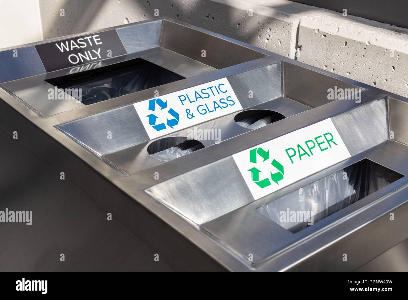 Garbage bin for waste only and recycle, paper, plastic and glass. Trash ...